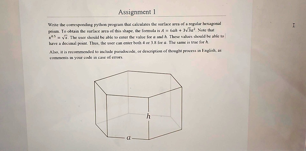 Solved Assignment 1 Write The Corresponding Python Program That Calculates The Surface Area Of 1962