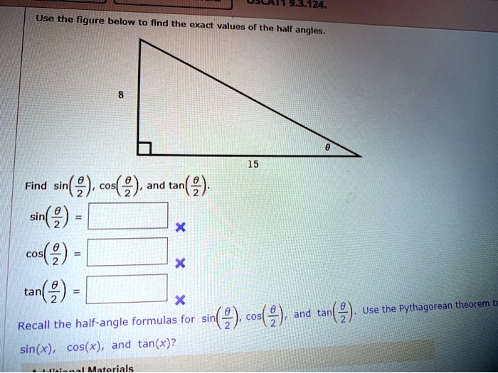 coatdeeaa use the figure below to find the exact values of the half angles find sin 2 cosk and ...