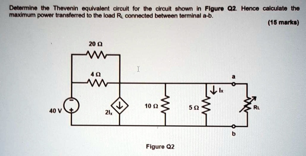 SOLVED: Determine the Thevenin equivalent circuit for the circuit shown in Figure Q2. Hence ...