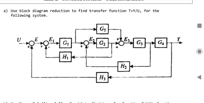 SOLVED: a Use block diagram reduction to find transfer function T=Y/U, for the following system ...