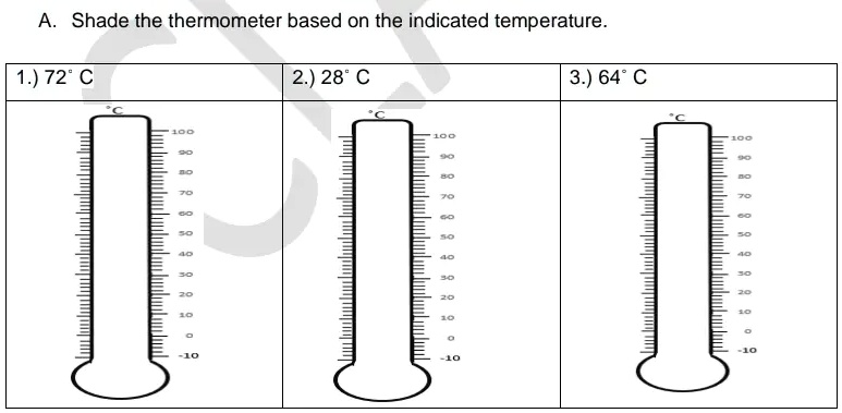 Shade the thermometer based on the indicated temperature 1,)72" C 2 ...