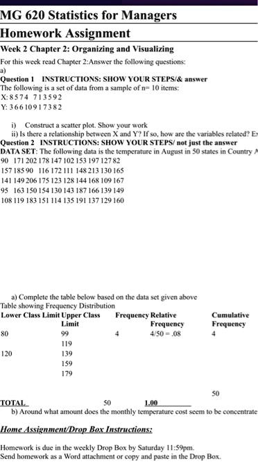 [GET ANSWER] mg 620 statistics formanagers homework assignment weck ...