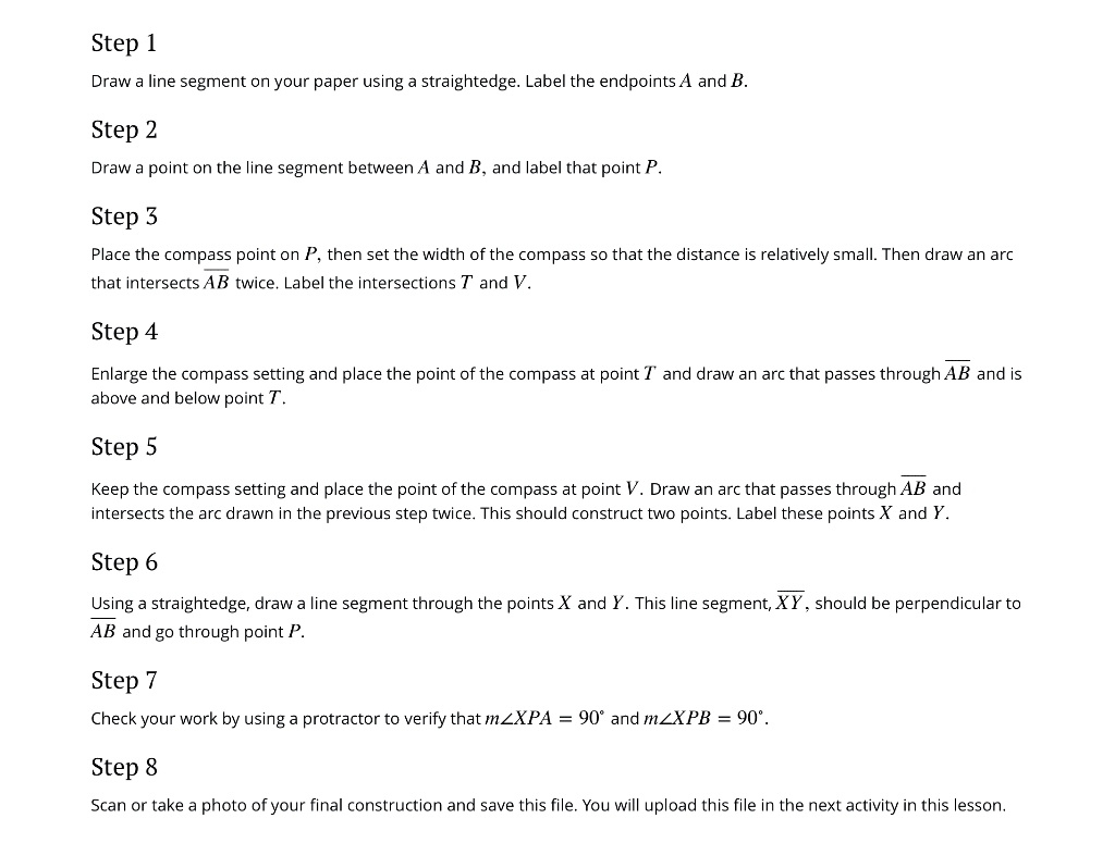 step 1 draw line segment on your paper using straightedge label the ...