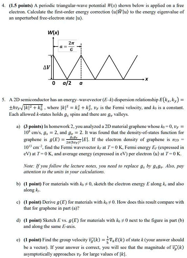 question 4 5 15 points a periodic triangular wave potential wr shown ...