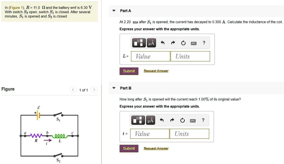 figure 1 r 110 qand the battery emf is 30 v with switch s2 open switch s1 is closed alter ...