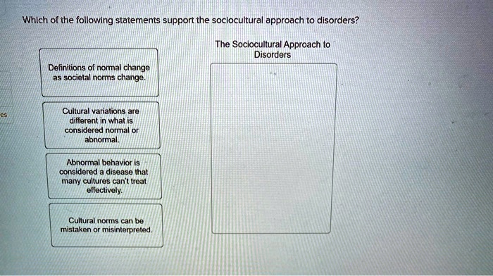 Which of the following statements support the sociocultural approach to ...