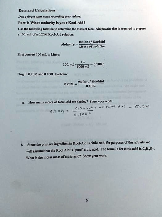 SOLVED: Data and Calculations: Don't forget units when recording your ...