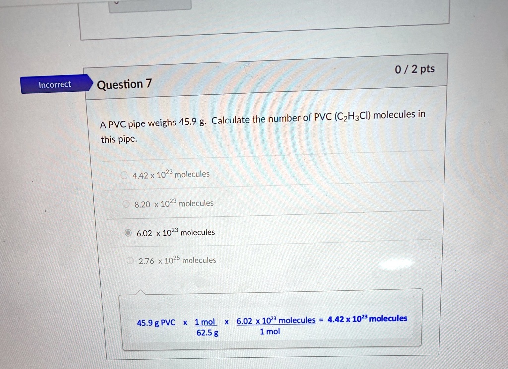 0 2 pts incorrect question 7 459 calculate the number of pvc czhzci ...