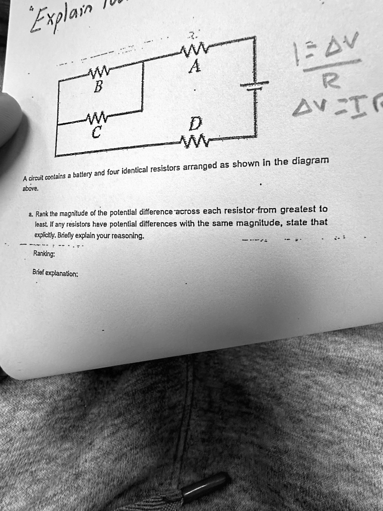 explain a circuit contains a battery and four identical resistors ...