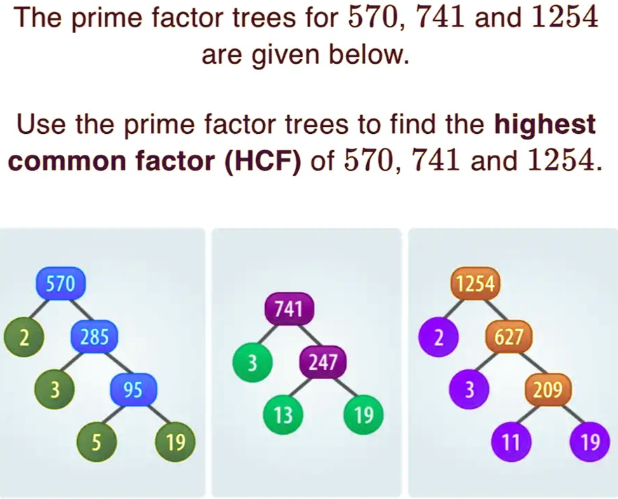 The Prime Factor Trees For 570 741 And 1254 Are Given Below Use The Prime Factor Trees To Find