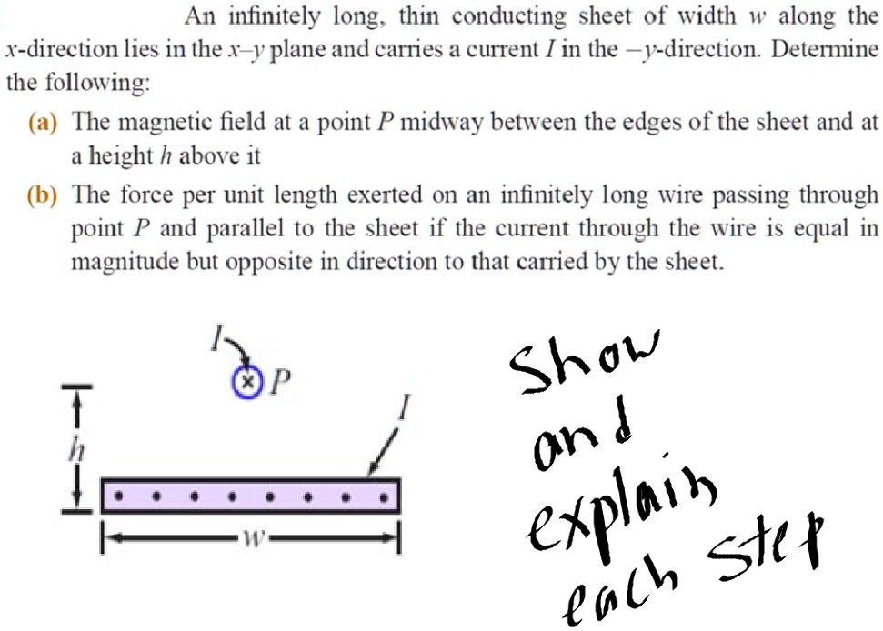 SOLVED: An infinitely long, thin conducting sheet of width w along the ...