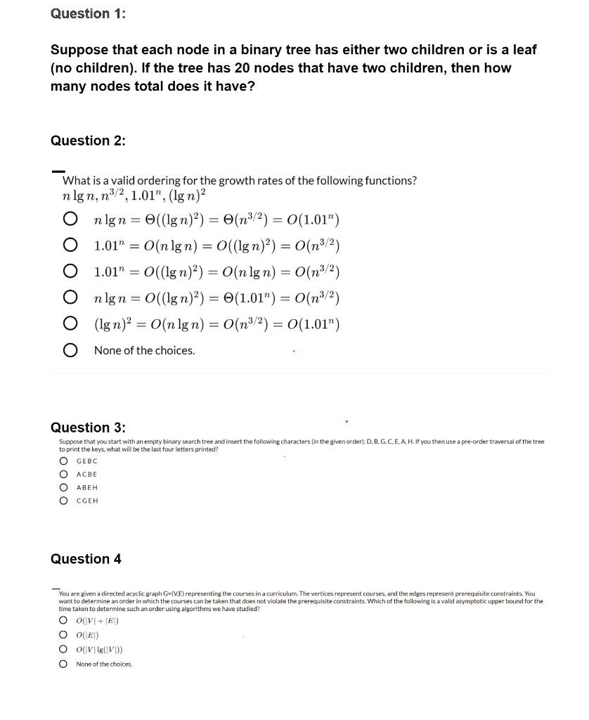 Solved Question 1 Suppose That Each Node In A Binary Tree Has Either