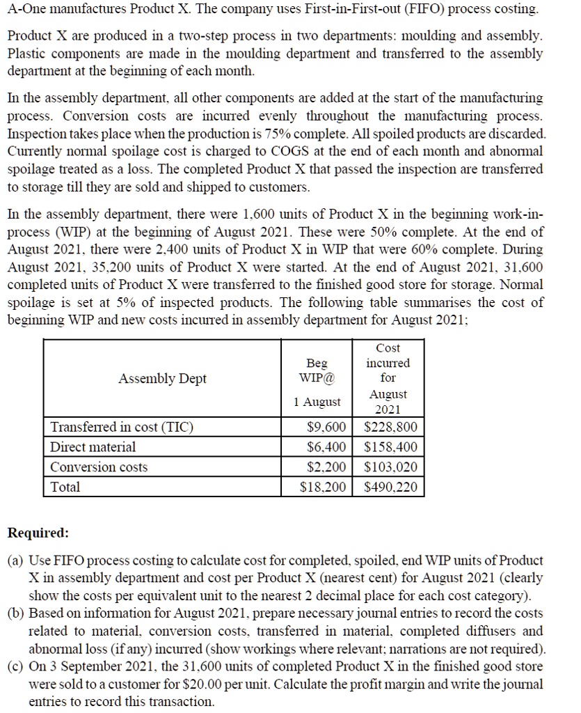 SOLVED: A-One manufactures Product X. The company uses First-in-First ...