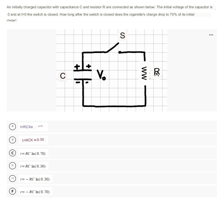 SOLVED: Texts: An initially charged capacitor with capacitance C and resistor R are connected as ...