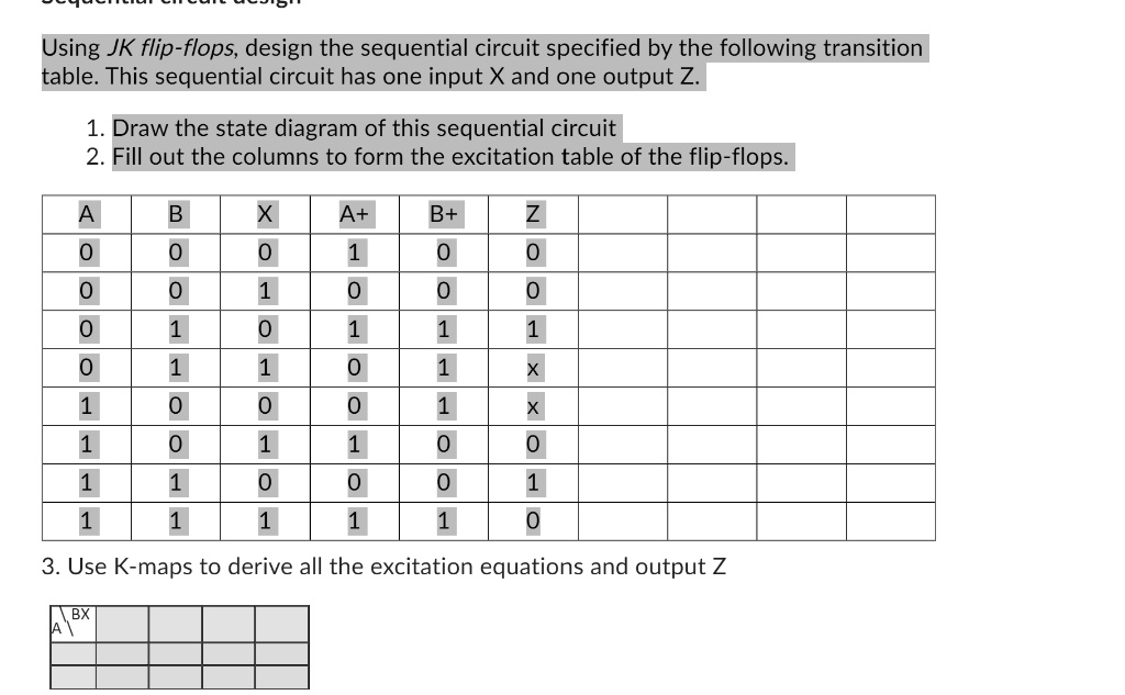 SOLVED: Using JK flip-flops, design the sequential circuit specified by ... SOLVED: Using JK flip-flops, design the sequential circuit specified by ...