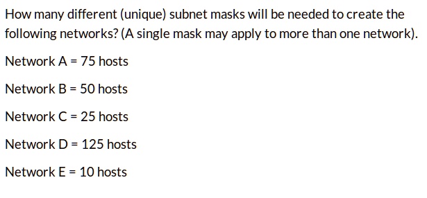 How many different (unique) subnet masks will be needed to create the ...