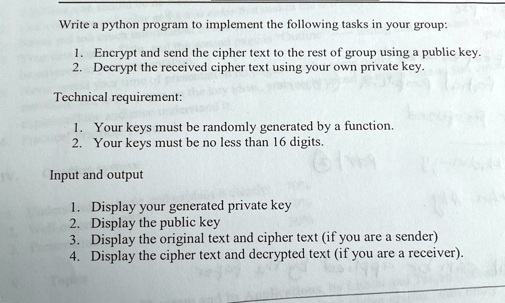 Solved Write A Python Program To Implement The Following Tasks In Your Group 1encrypt And