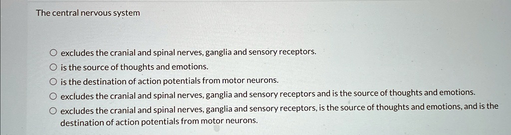 the central nervous system o excludes the cranial and spinal nerves ...
