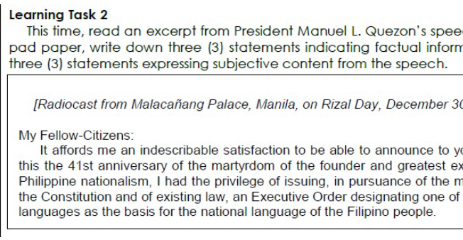 SOLVED: Learning Task 2 This time, read an excerpt from President ...