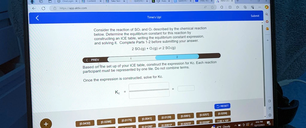 SOLVED: Consider the reaction of SO2 and O2 described by the chemical ...
