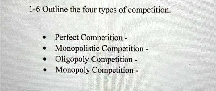 SOLVED: 1-6 Outline the four types of competition. Perfect Competition ...