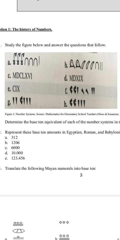 tion 1: The history of Numbers. Study the figure below and answer the ...