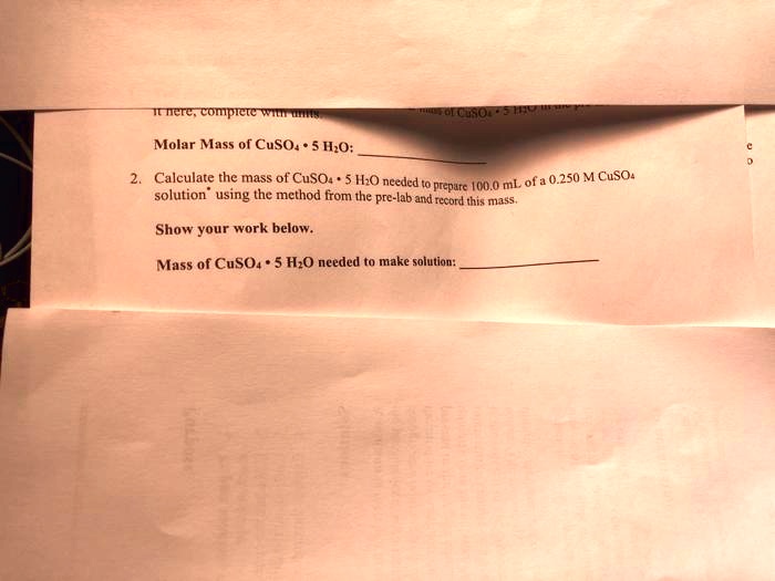 SOLVED: Text: TTTCTC, compitTc Molar Mass of CuSO4Â·5H2O: Calculate the mass of CuSO4Â·5H2O ...