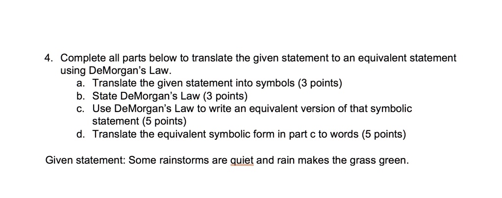 complete all parts below to translate the given statement to an equivalent statement using ...