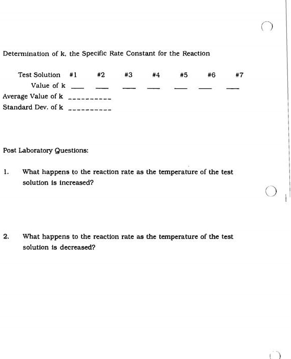 determination of k the specific rate constant for the reaction test ...