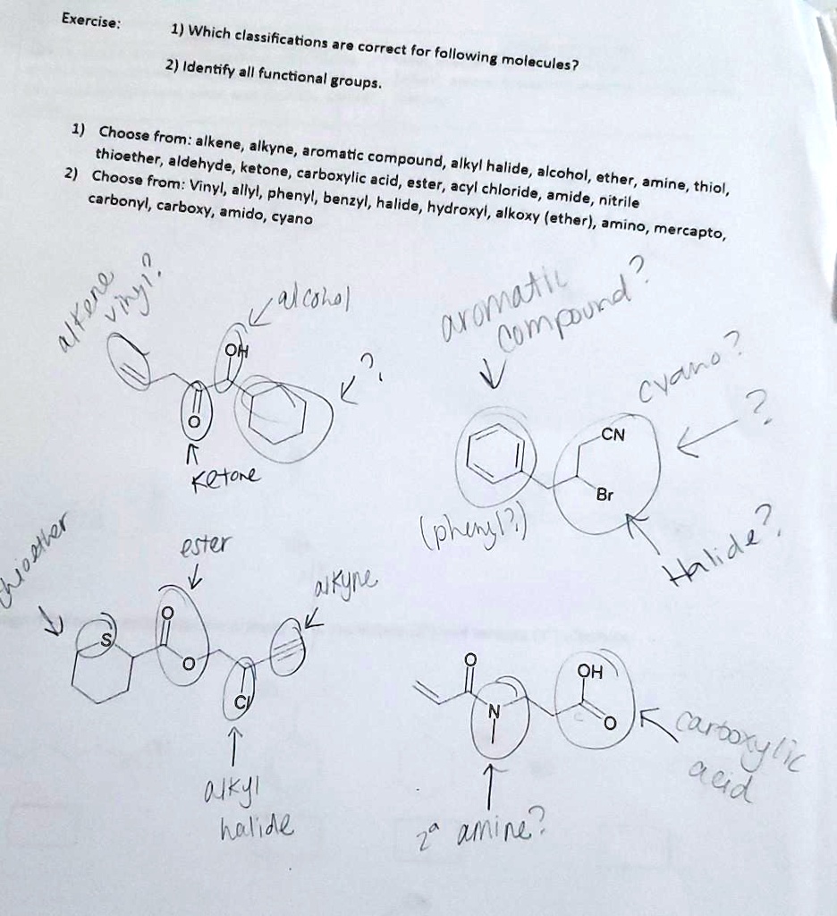 Exercise: 1) Which classifications are correct for following molecules? 2) Identify all ...