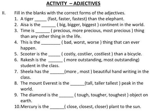 SOLVED: 'fill in the blanks with the correct forms of the adjectives..'