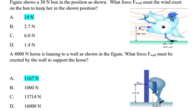 Figure shows a 30 N hen in the position as shown. What force...