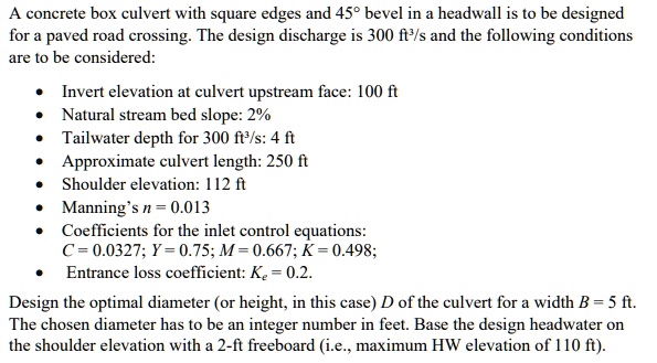SOLVED: 'Please look at picture below for full details of question concrele box culvert with ...