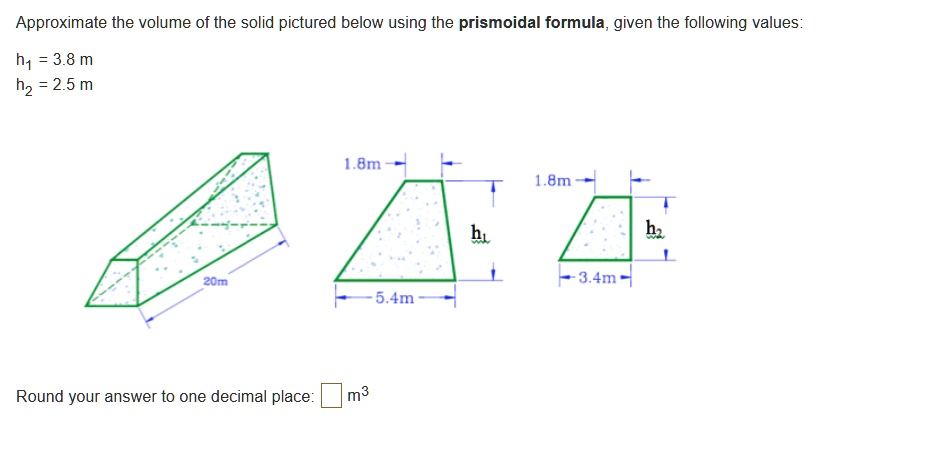 SOLVED: Approximate the volume of the solid pictured below using the ...