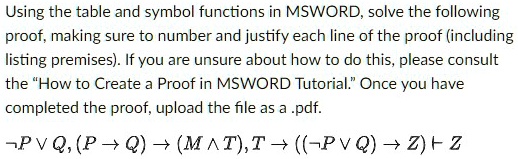 Using the table and symbol functions in MSWORD, solve the following ...