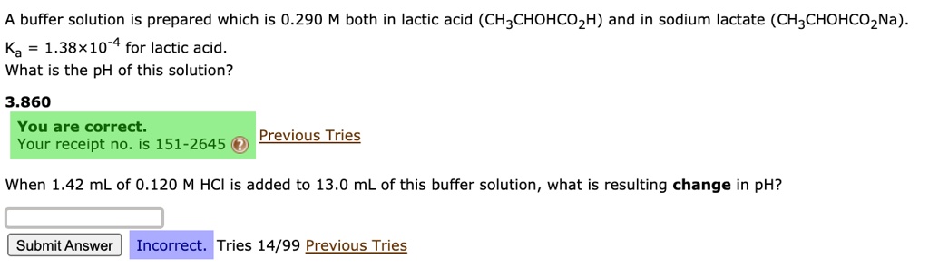 SOLVED: buffer solution is prepared which is 0.290 M both in lactic acid (CH3CHOHCOzH) and in ...