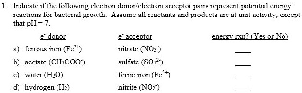 SOLVED: Indicate if the following electron donor/electron acceptor ...