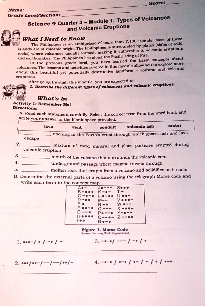 Determine the external parts of a volcano using the telegraph Morse ...