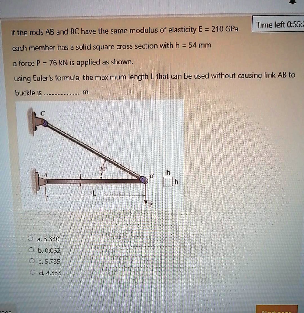 SOLVED: Time left: 0:55 If the rods AB and BC have the same modulus of ...