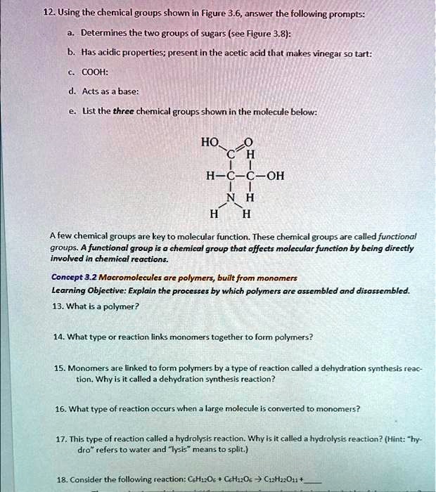 SOLVED: Texts: 12. Using the chemical groups shown in Figure 3.6, answer the following prompt: a ...