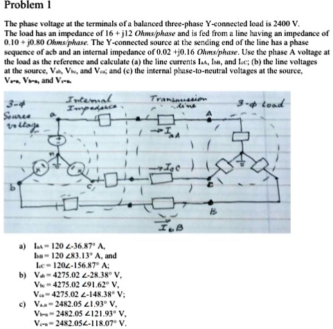 SOLVED: The phase voltage at the terminals of a balanced three-phase Y-connected load is 2400 V ...