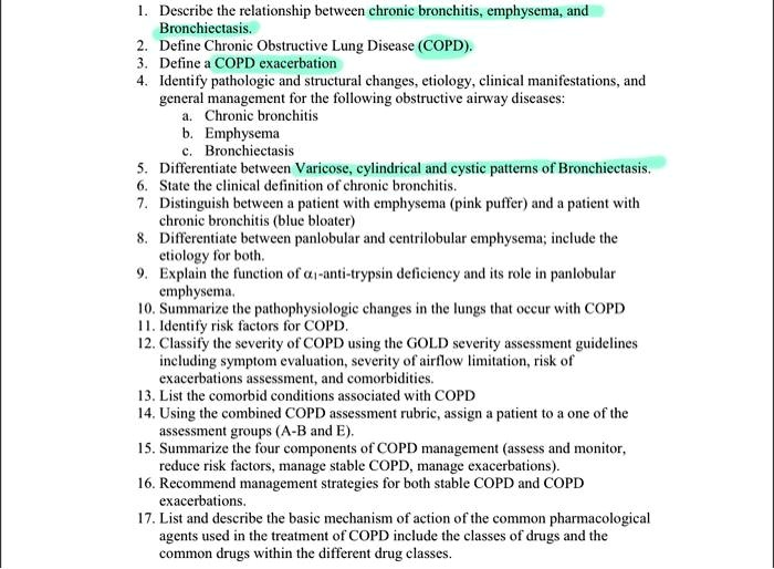 SOLVED: 1. Describe the relationship between chronic bronchitis ...