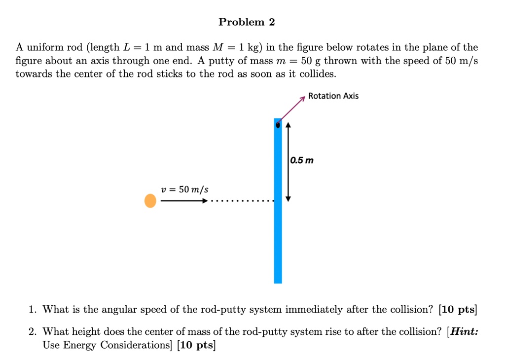 SOLVED: Problem 2 A uniform rod (length L = 1 m and mass M = 1 kg) in ...