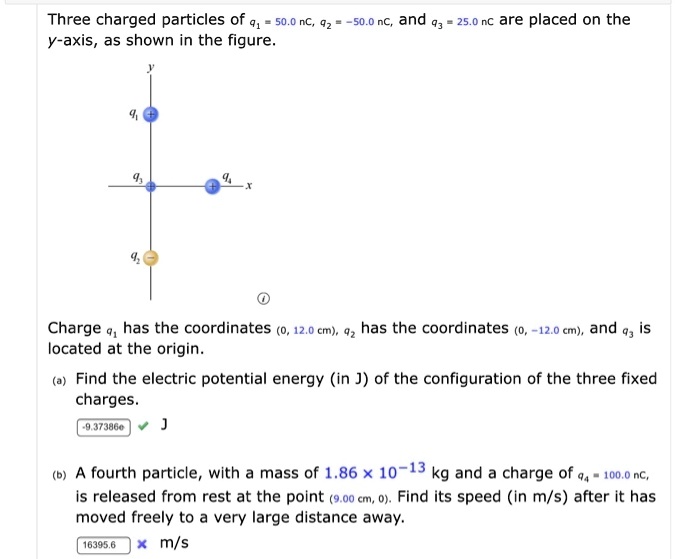 three charged particles of 9 500 nc y axis as shown in the figure 500 nc and 93 250 nc are ...