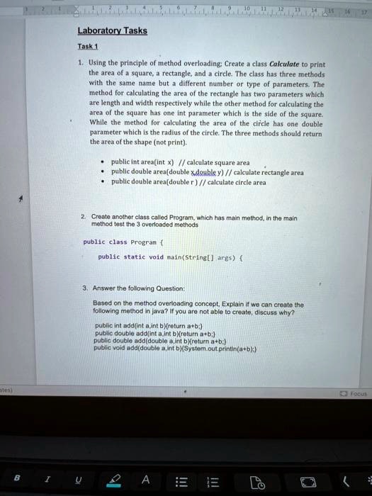 Solved Task 1 Using The Principle Of Method Overloading Create A Class Called Calculate To