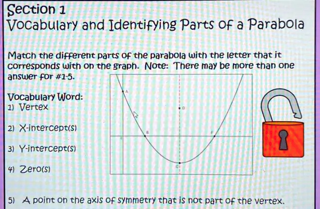 Section 1: Vocabulary and Identifying Parts of a Parabola Match the different parts of the ...