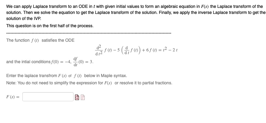 SOLVED: We can apply Laplace transform t0 an ODE in with given initial values tO form an ...