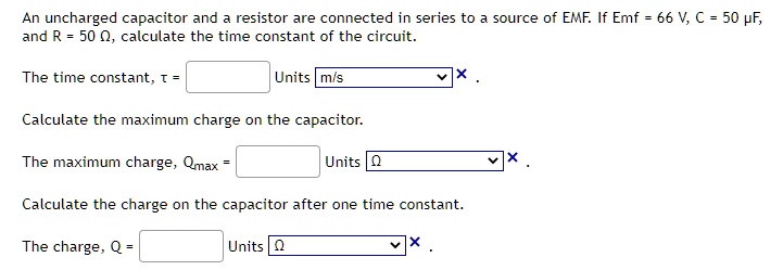 An uncharged capacitor and a resistor are connected in series to a ...