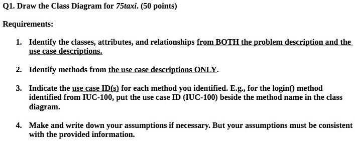 Q1. Draw the Class Diagram for 75taxi. (50 points) Requirements: 1 ...