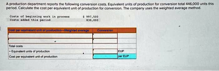 SOLVED: Texts: A production department reports the following conversion ...